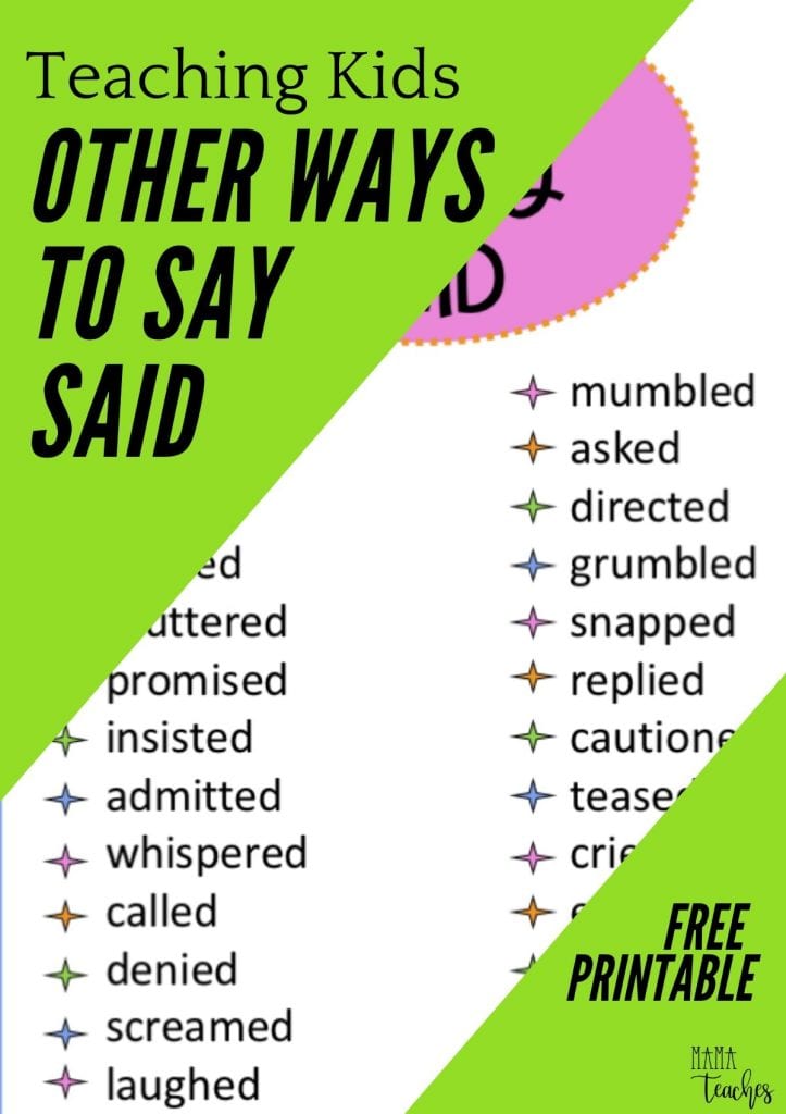 Teaching Writing: Ways to Say Said - Mama Teaches