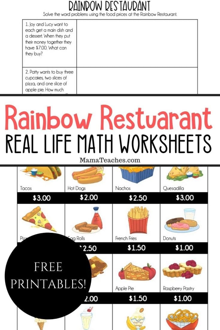 Real Life Math: Rainbow Restaurant - Mama Teaches