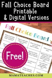 Fall Choice Board for Kids in PDF and Digital Formats - Mama Teaches