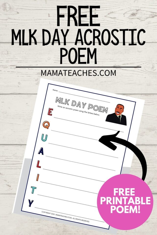 MLK Day Acrostic Poem Freebie - Mama Teaches