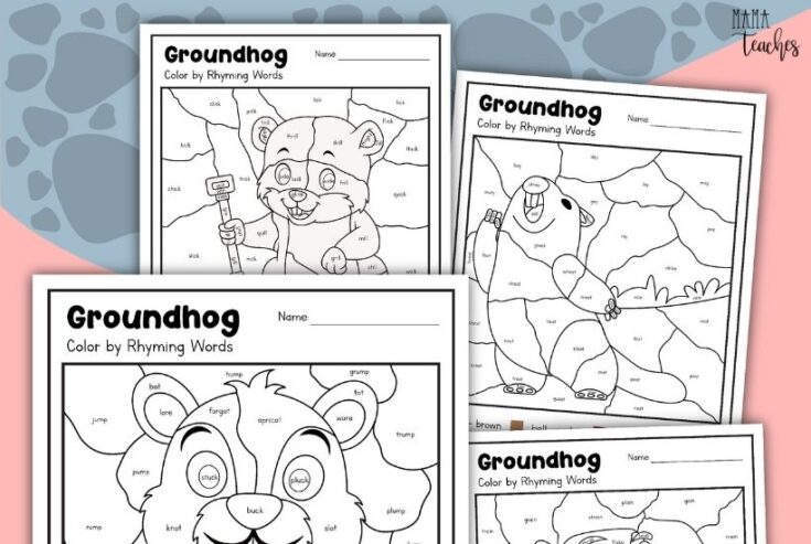 Groundhog Day Color by Rhyming Word - Mama Teaches