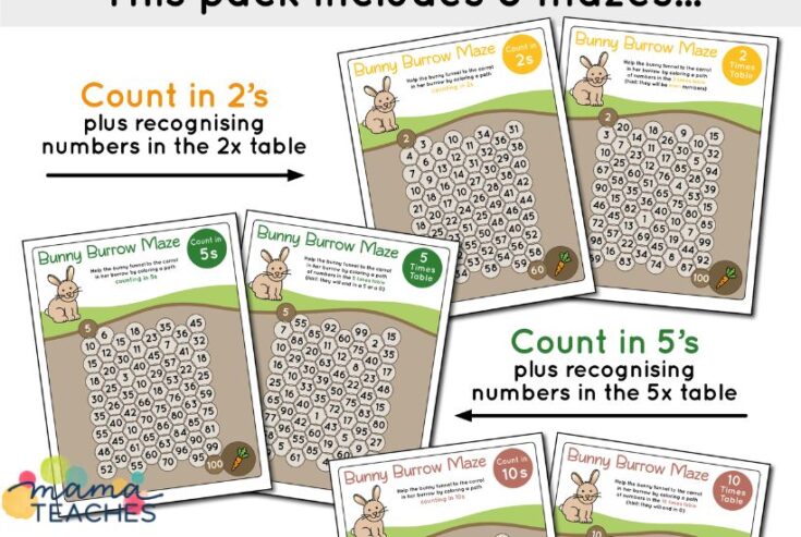 Bunny Skip Counting and Multiplication Mazes - Mama Teaches