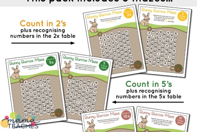 Bunny Skip Counting and Multiplication Mazes - Mama Teaches