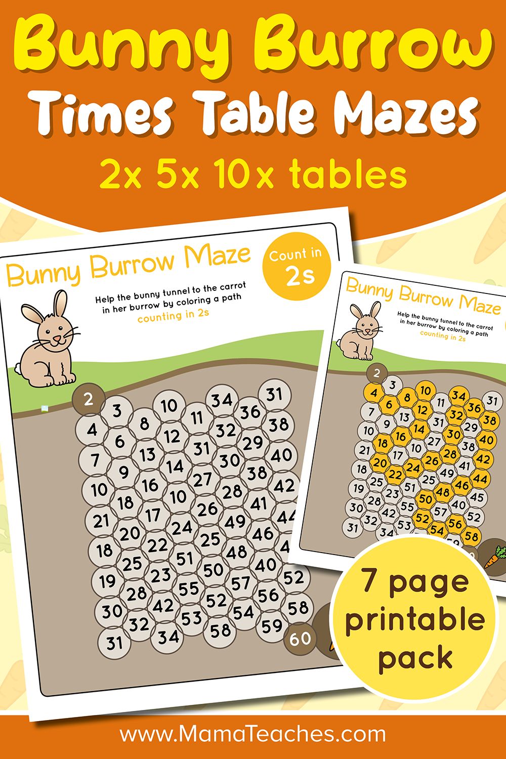 Bunny Skip Counting and Multiplication Mazes - Mama Teaches
