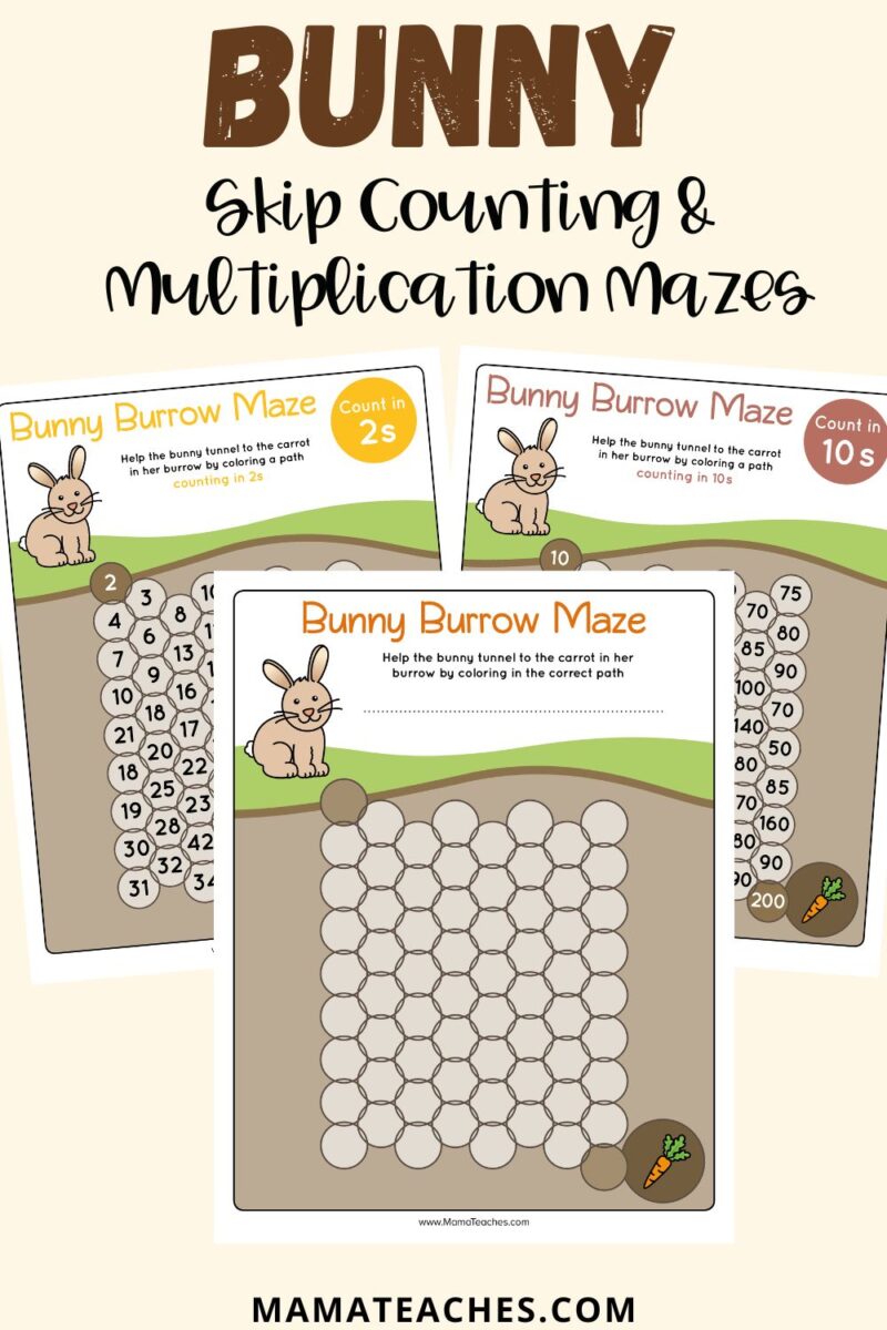 Bunny Skip Counting and Multiplication Mazes - Mama Teaches