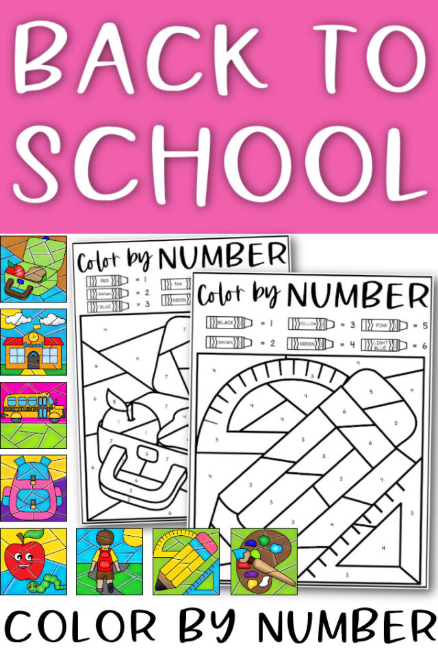 FREE BACK TO SCHOOL COLOR BY NUMBER PAGES
