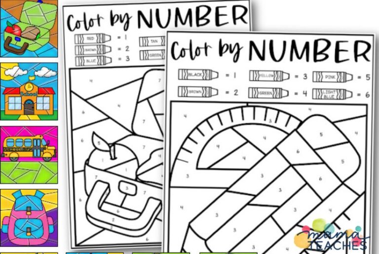 FREE BACK TO SCHOOL COLOR BY NUMBER PAGES